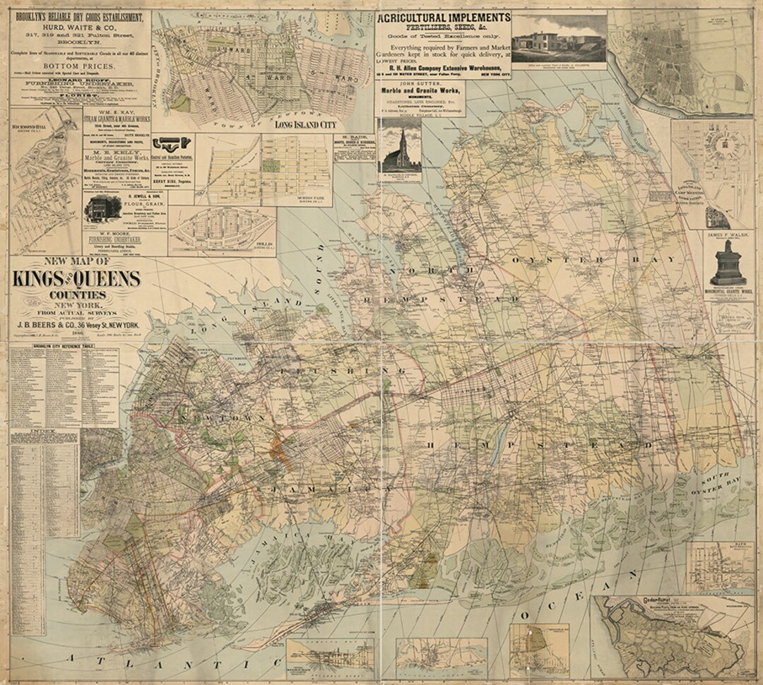 Map of Kings and Queens Counties, New York : From Actual Surveys 1886 ...