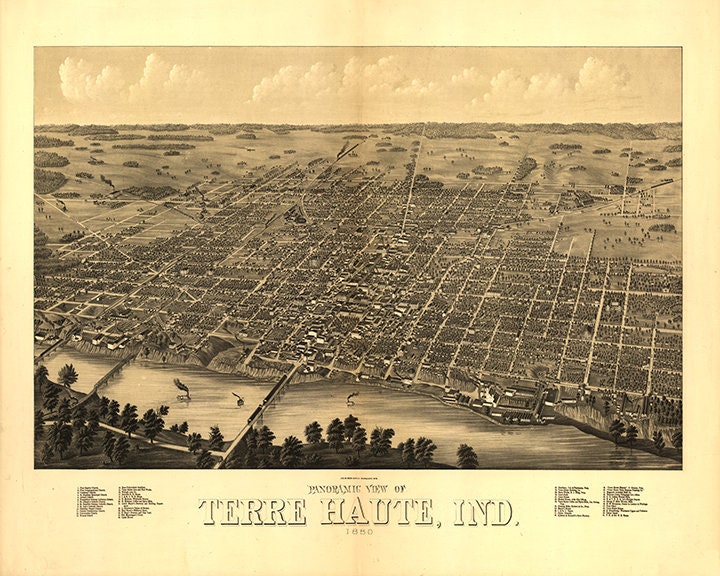 Map of Terre Haute Vigo Co. Indiana IN. 1880. Vintage - Etsy