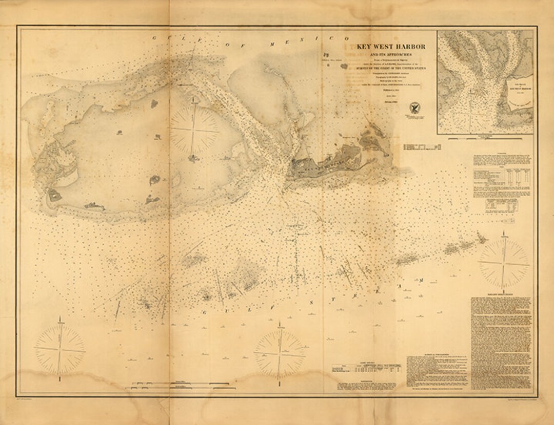 Nautical Charts of Key West Harbor, Florida, FL 1864. Restoration ...