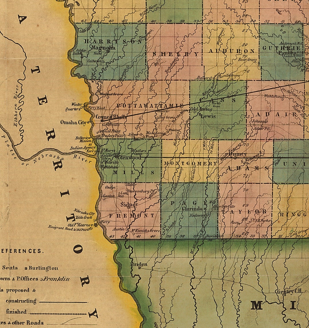 Map of Iowa State 1855. Vintage restoration hardware home | Etsy