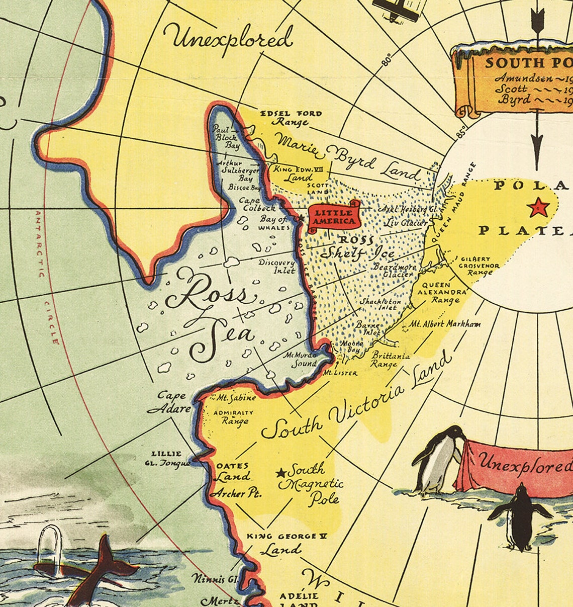 Map of the Second Richard Evelyn Byrd Antarctic Expedition. | Etsy