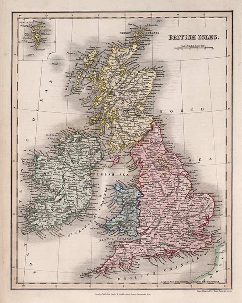 Map of British Isles 1832. Vintage Restoration Hardware Home | Etsy