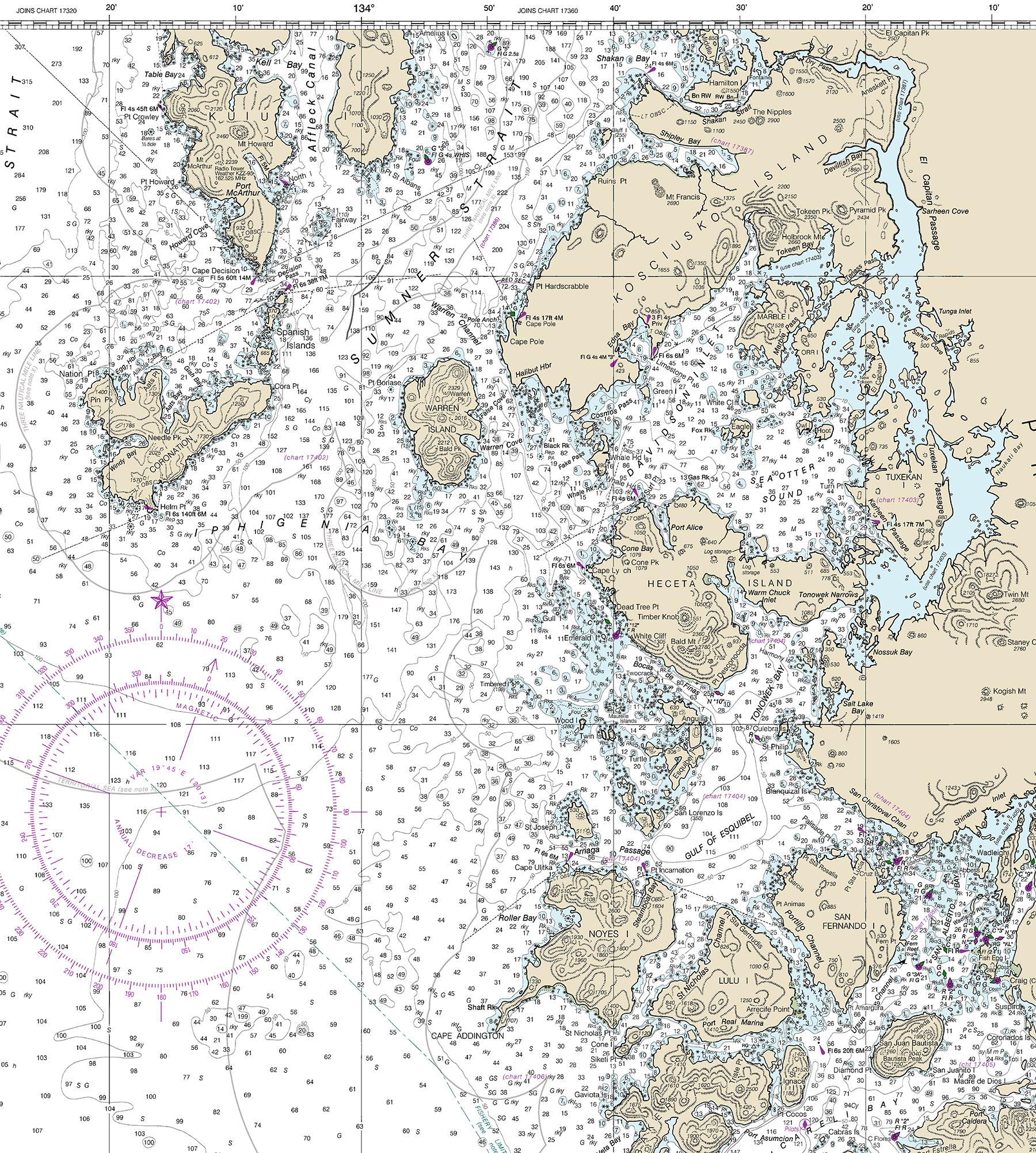 NOAA Nautical Charts of Dixon Entrance to Chatham Strait. Alaska and ...