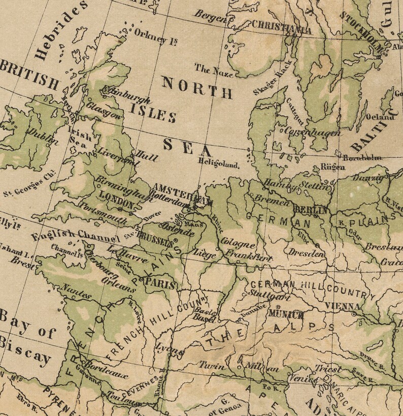 Map of Europe, 1880. Vintage Home Deco Style Old Wall Reproduction Map ...
