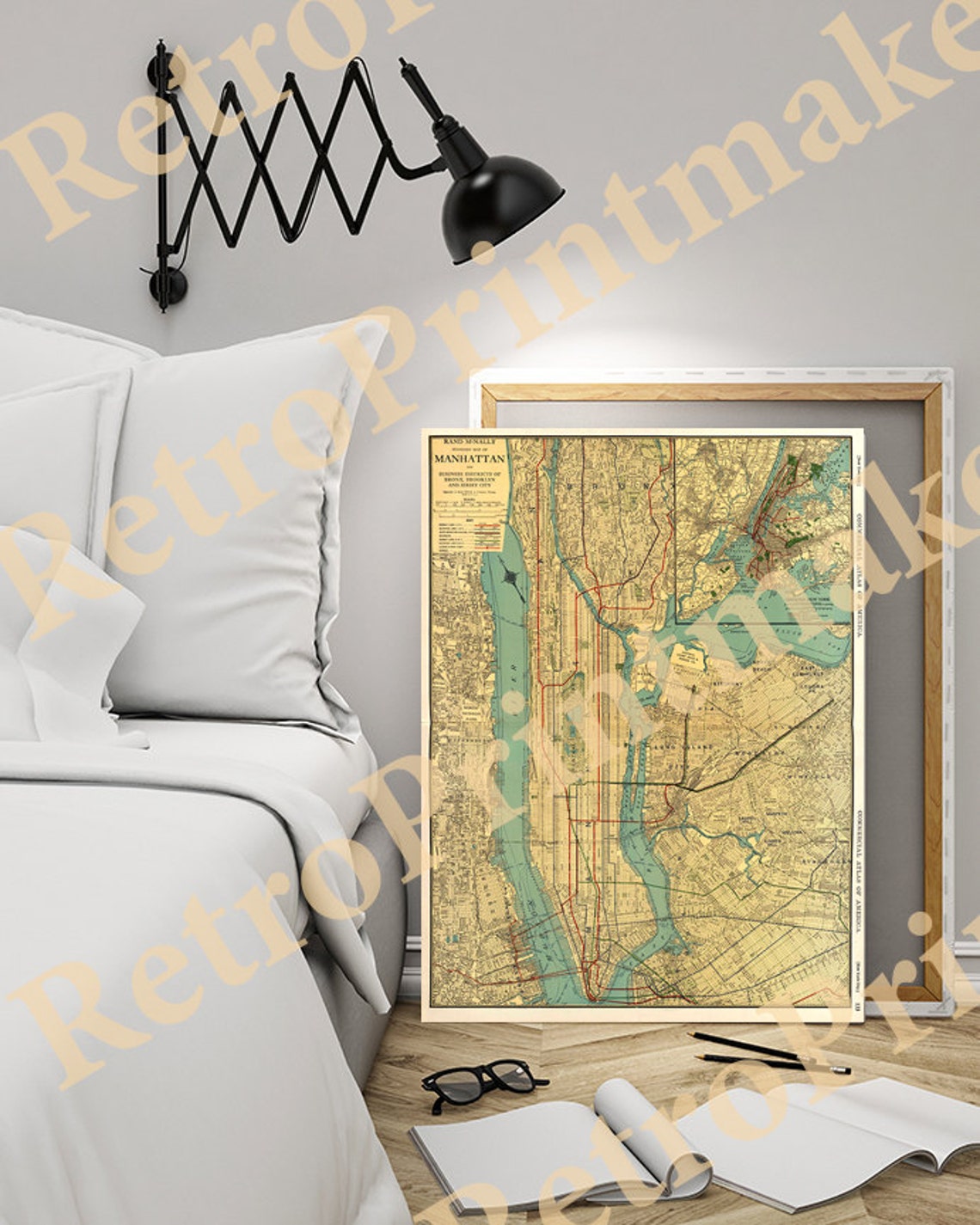 Map of Manhattan, New York City Vintage Reproduction Map. 1922 ...