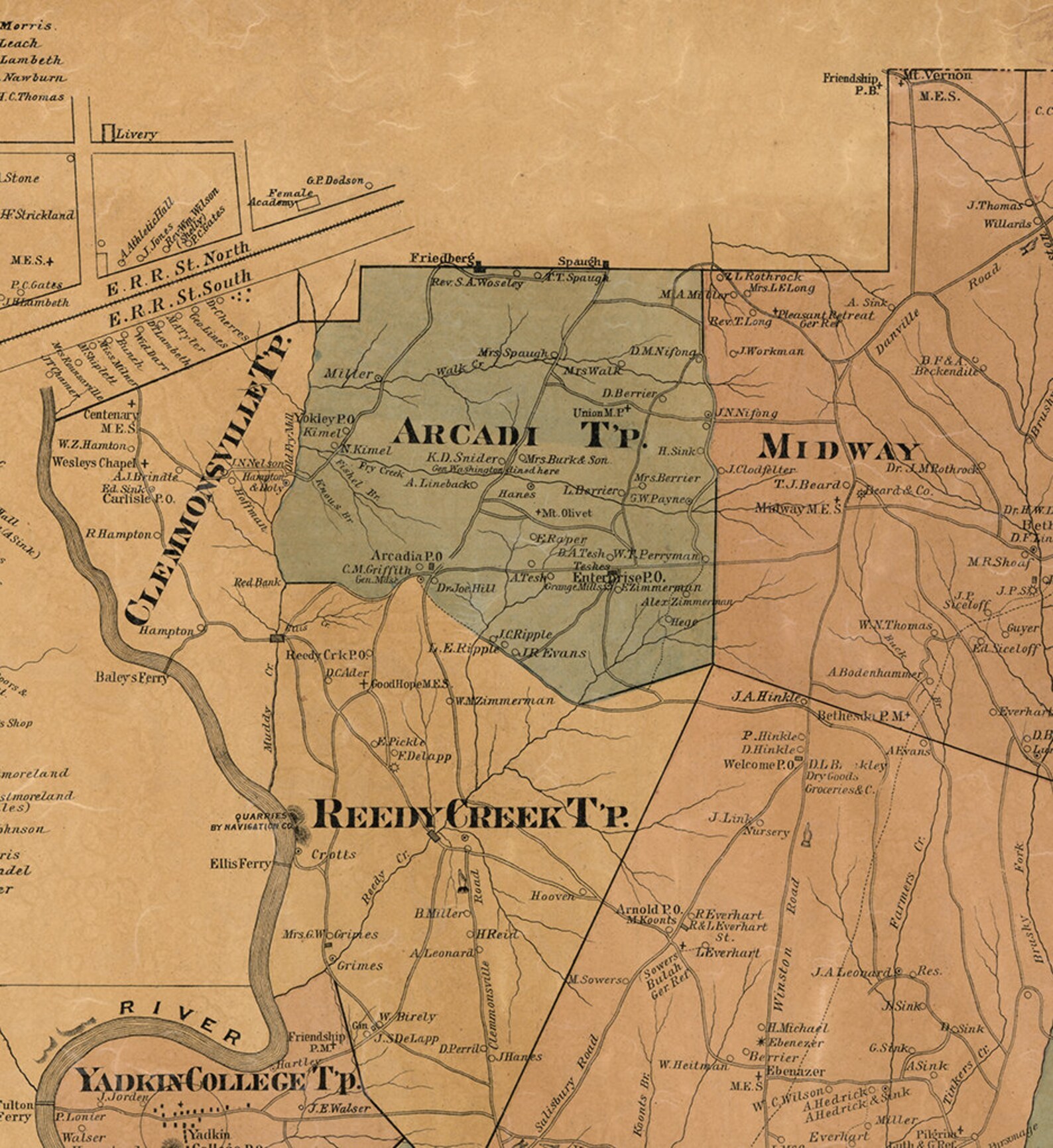 Map of Davidson County, North Carolina NC, 1890. Vintage Home Deco ...