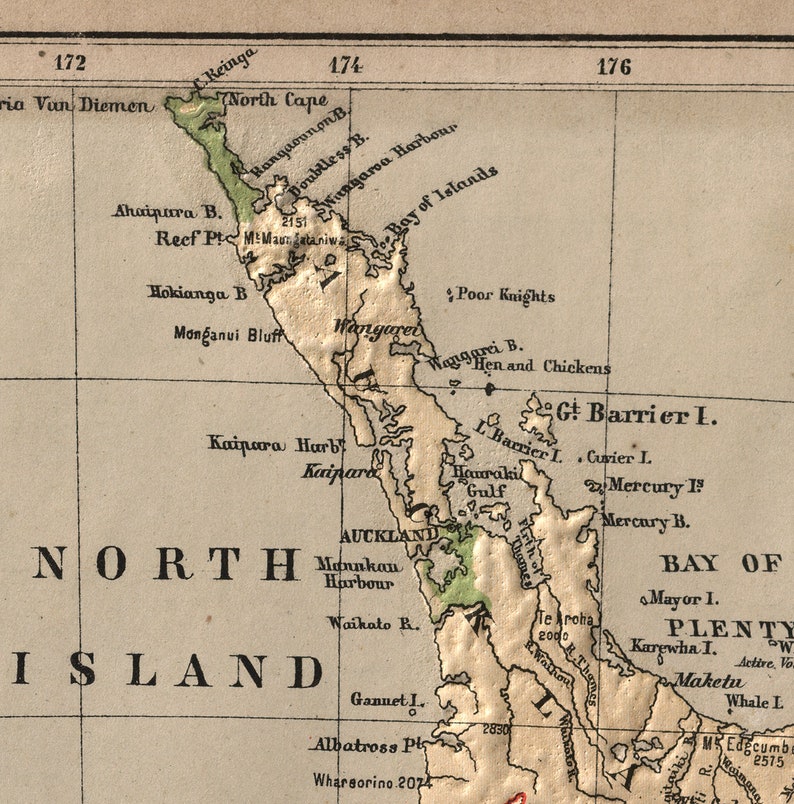 Map of New Zealand, 1880. Vintage Home Deco Style Old Wall Reproduction ...