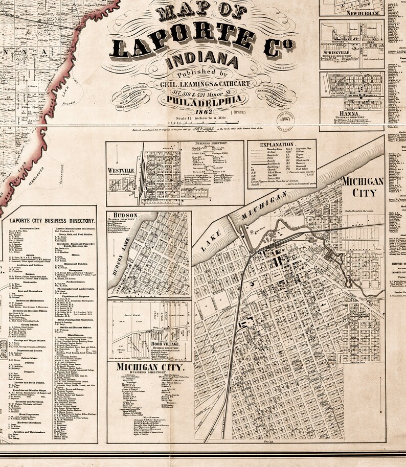 Map of Laporte Co., Indiana 1862 Home Old Wall Vintage Reproduction. - Etsy