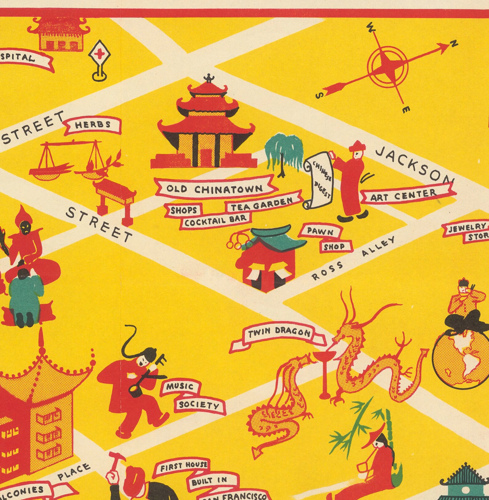 Pictorial Map of San Francisco Chinatown California CA. | Etsy