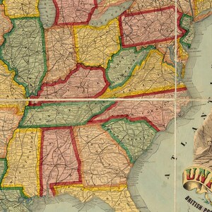 Map of the American Union Railroad Map of the United States. Vintage ...