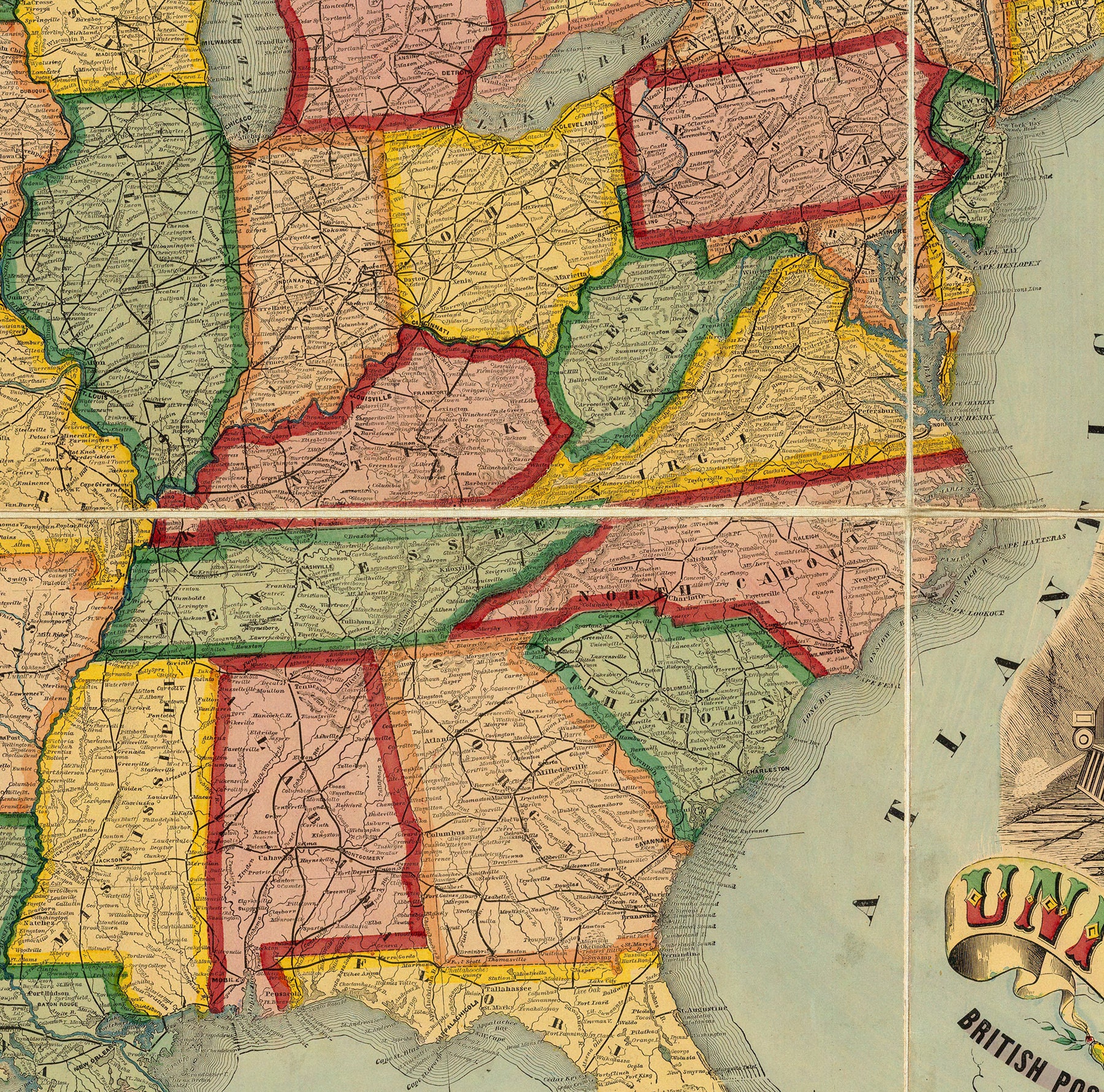 Map of the American Union Railroad Map of the United States. - Etsy