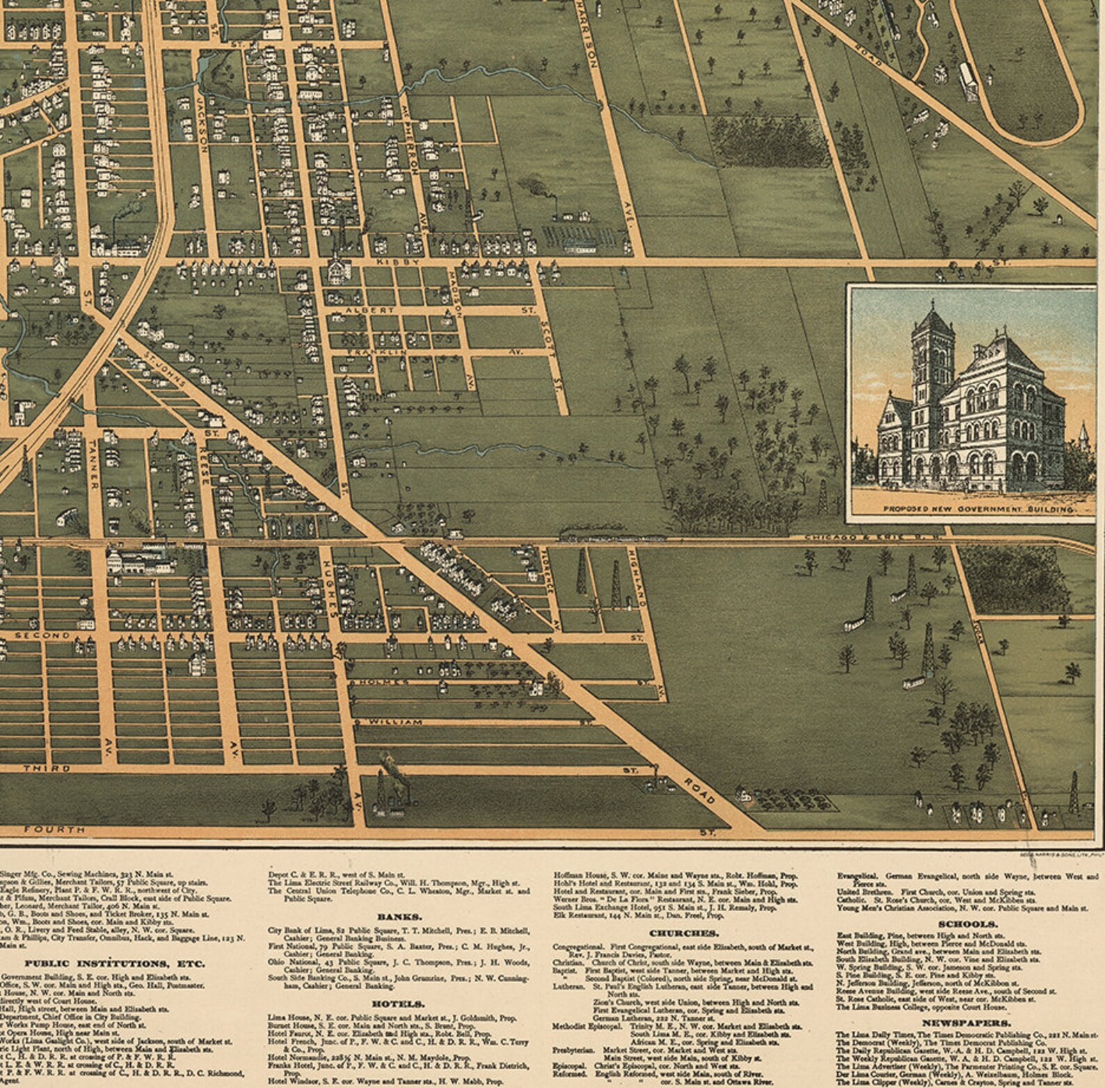 Map of Lima, Allen County, Ohio OH, 1892. Restoration Hardware Home ...