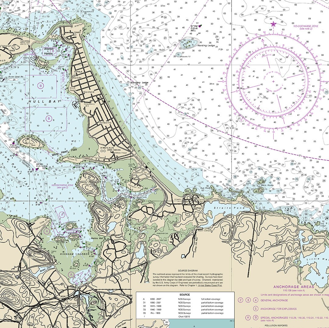 Nautical Chart Coast of Boston Harbor. Massachusetts Ma 13270. | Etsy