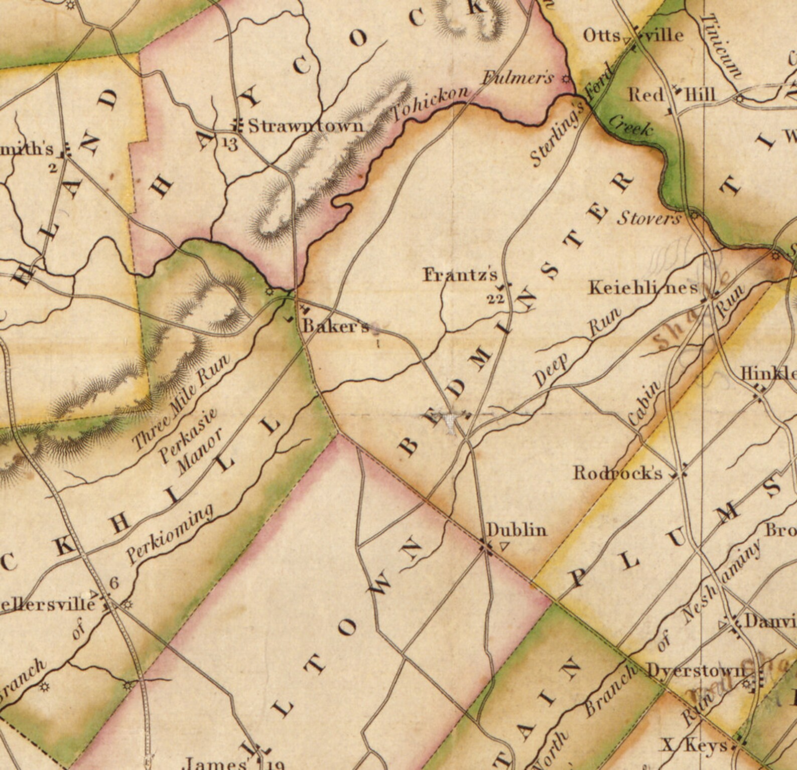 Map of Bucks County, Pennsylvania, PA 1831. Vintage Home Deco Style Old ...