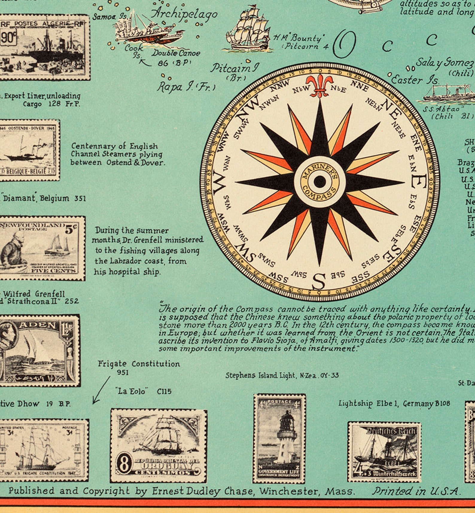 Pictorial Stamp Map of Navigation and Exploration. Vintage | Etsy
