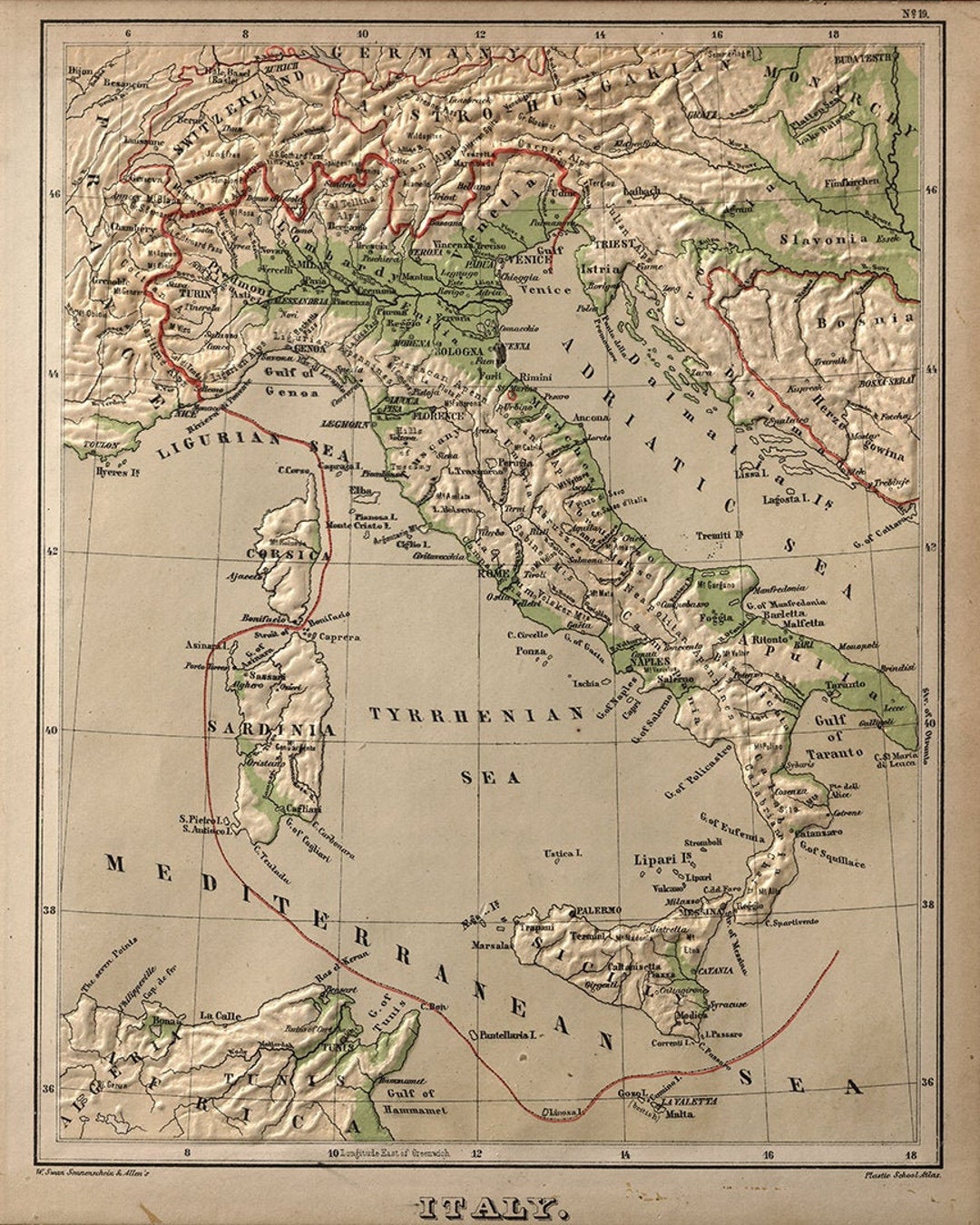 Map of Italy, 1880. Vintage Home Deco Style Old Wall Reproduction Map ...