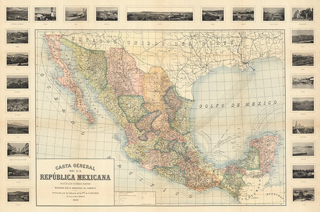 Map of Mexico, Carta General De La Republica Mexicana 1900. Restoration ...
