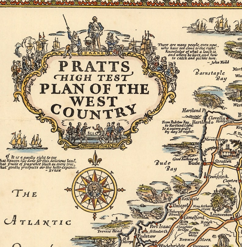 Historic Pictorial Map : Pratts High Test Plan of the West Country ...