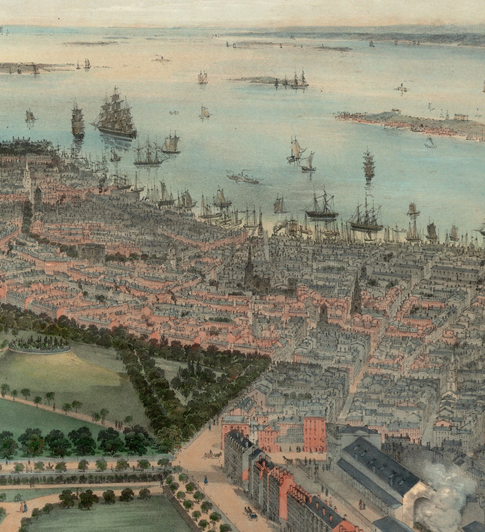 Boston, Massachusetts (MA.) 1850. John Bachmann. Vintage Restoration ...