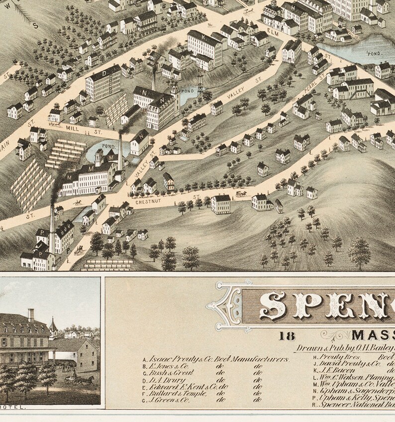 Map of Spencer, Worcester County, Massachusetts, MA, 1877. Restoration ...