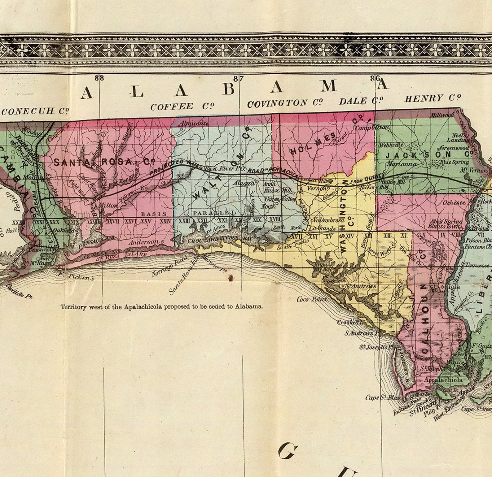 Map of Florida FL, 1870. Restoration Hardware Home Deco Style Old Wall ...