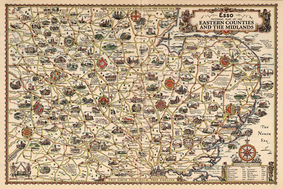 Historic Pictorial Map : Esso Pictorial Plan of the Eastern Counties ...