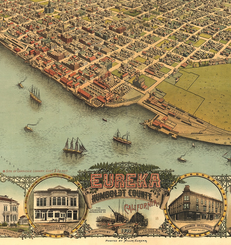 Map of Eureka Humboldt Co. California CA 1902. Vintage - Etsy