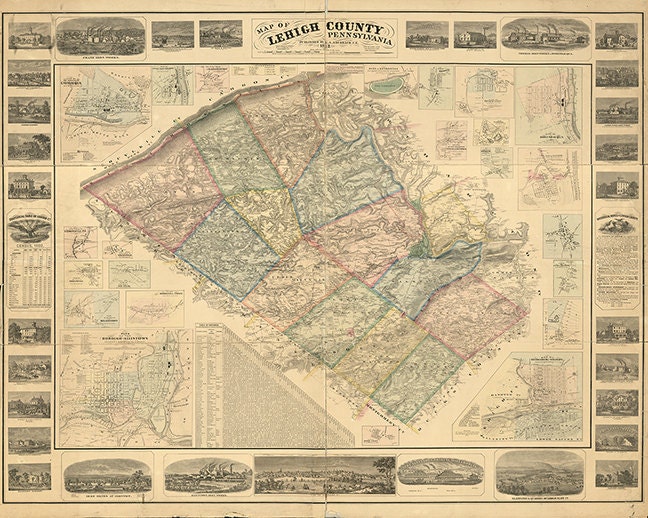 Map of Lehigh County Pennsylvania PA 1862. Restoration | Etsy