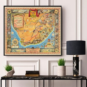 Pictorial Map of South Africa. Vintage Home Deco Style Old Wall ...