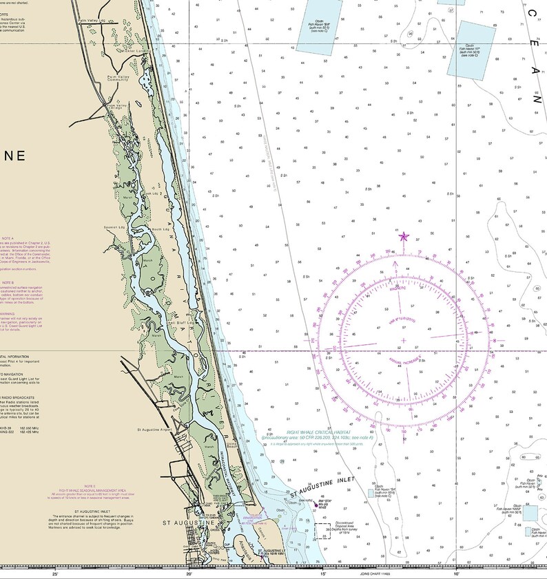 Nautical Charts of Amelia Island to St Augustine 11488. Florida. Giclée ...