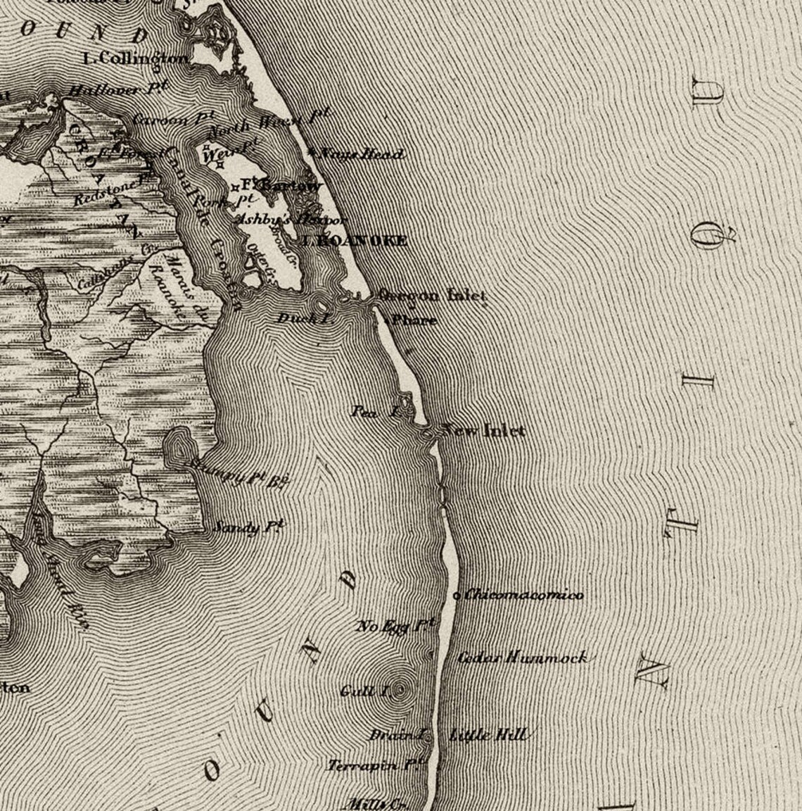 Map of Pamlico Sound North Carolina 1874. Vintage Restoration Hardware ...