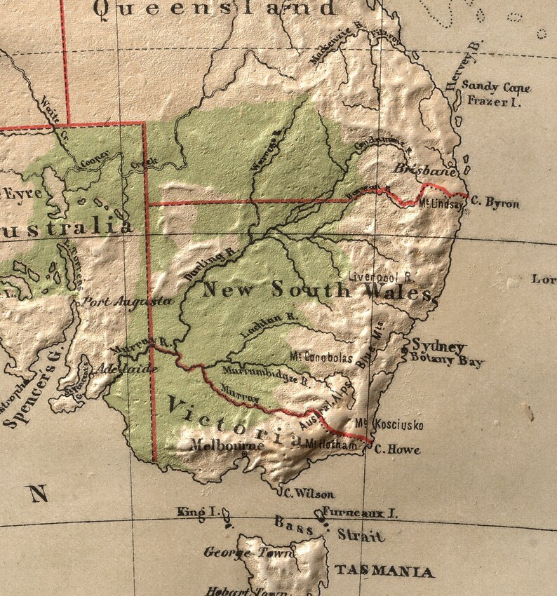 Map of Australia 1880 Home Deco Style Old Wall Vintage - Etsy Sweden