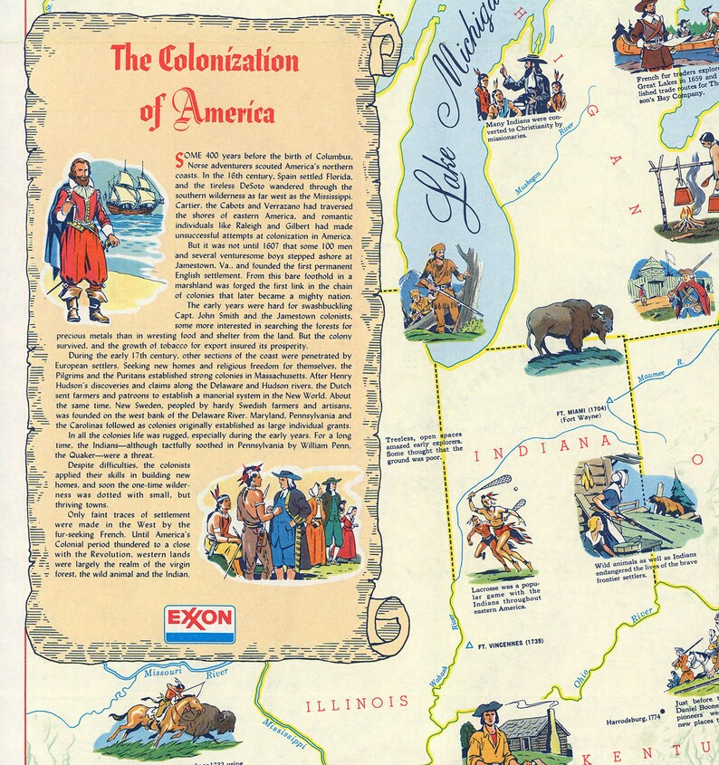 Pictorial Map of Colonization of America. Vintage Home Décor - Etsy