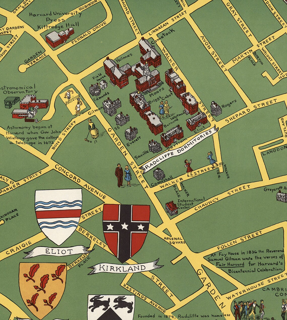Map of Harvard University and of Radcliffe College Cambridge - Etsy