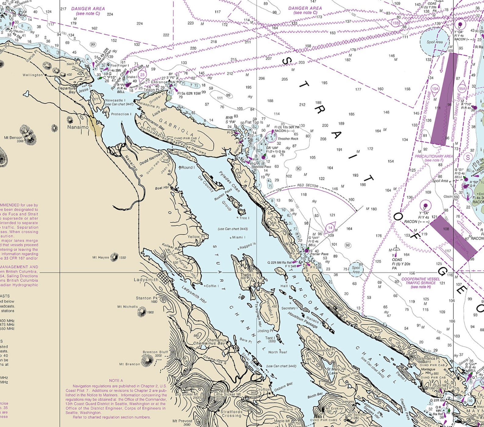 Nautical Charts of Strait of Georgia and Juan De Fuca. Washington ...