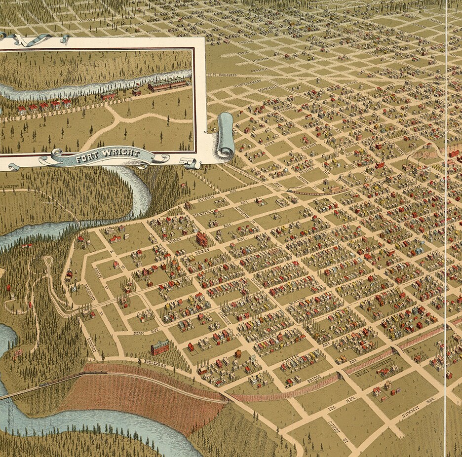 Map of Spokane Washington W.A 1905. Vintage Restoration - Etsy
