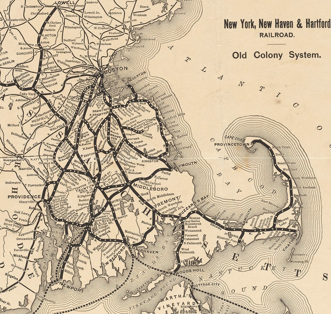 Railway Map of Old Colony Line, 1893. Vintage Restoration Hardware Home ...