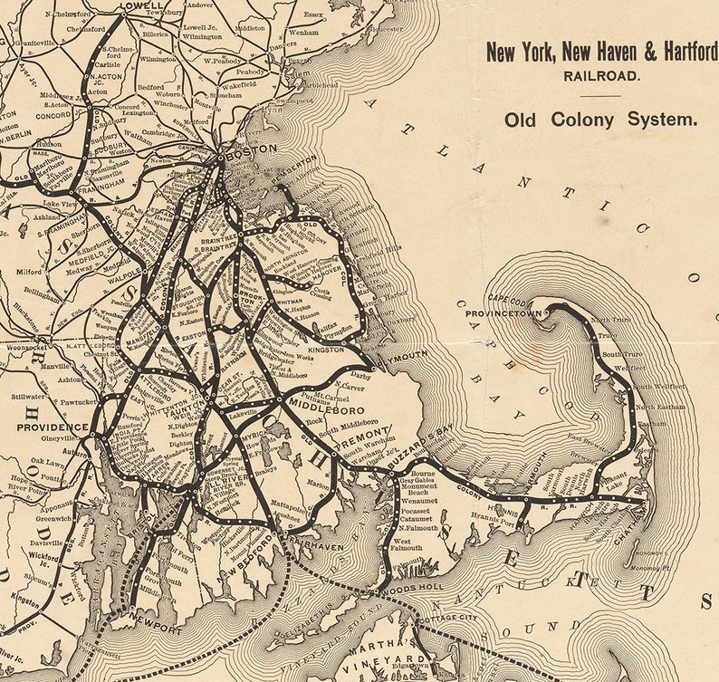 Railway Map of Old Colony Line 1893. Vintage Restoration | Etsy
