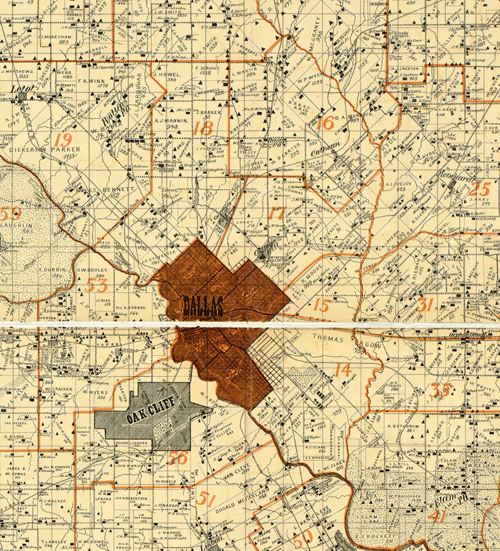 Map of Dallas County, Texas TX 1900. Vintage Restoration Hardware Home ...