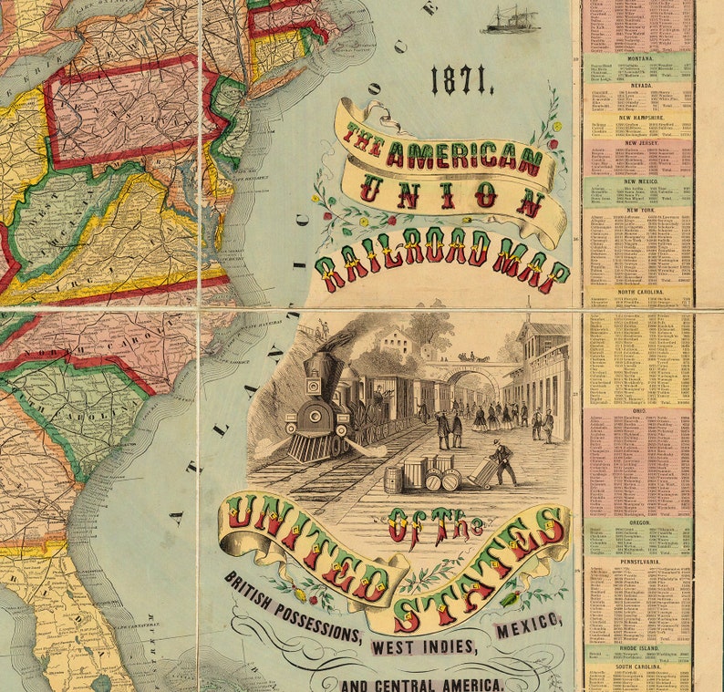 Map of the American Union Railroad Map of the United States. - Etsy