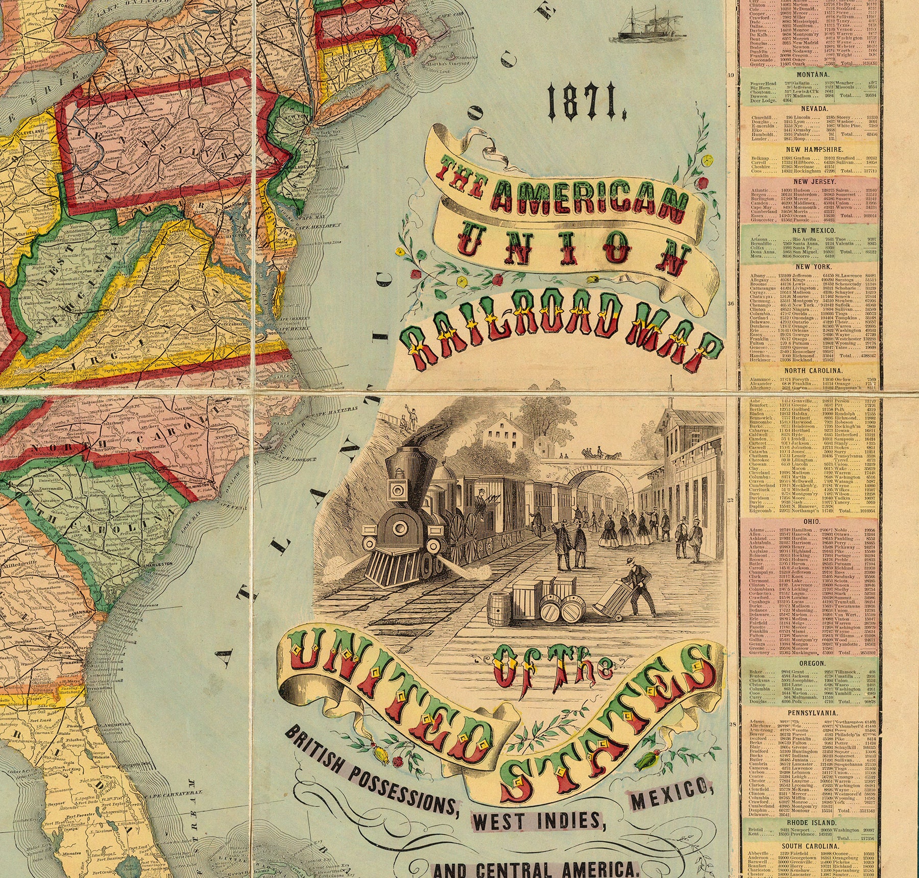 Map of the American Union Railroad Map of the United States. Vintage ...