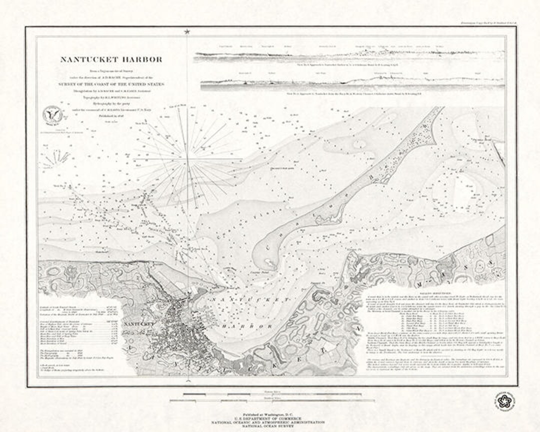 Map of Nantucket Harbor Nautical Charts, Massachusetts Ma., 1976 ...