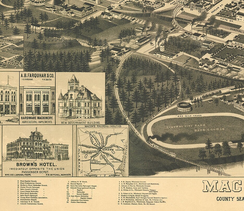 Map of Macon, Georgia. Bibb County 1885. Vintage Restoration Hardware ...