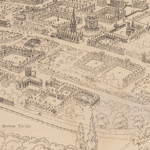University and City of Oxford, England Map, 1850, Also Carfax Tower ...