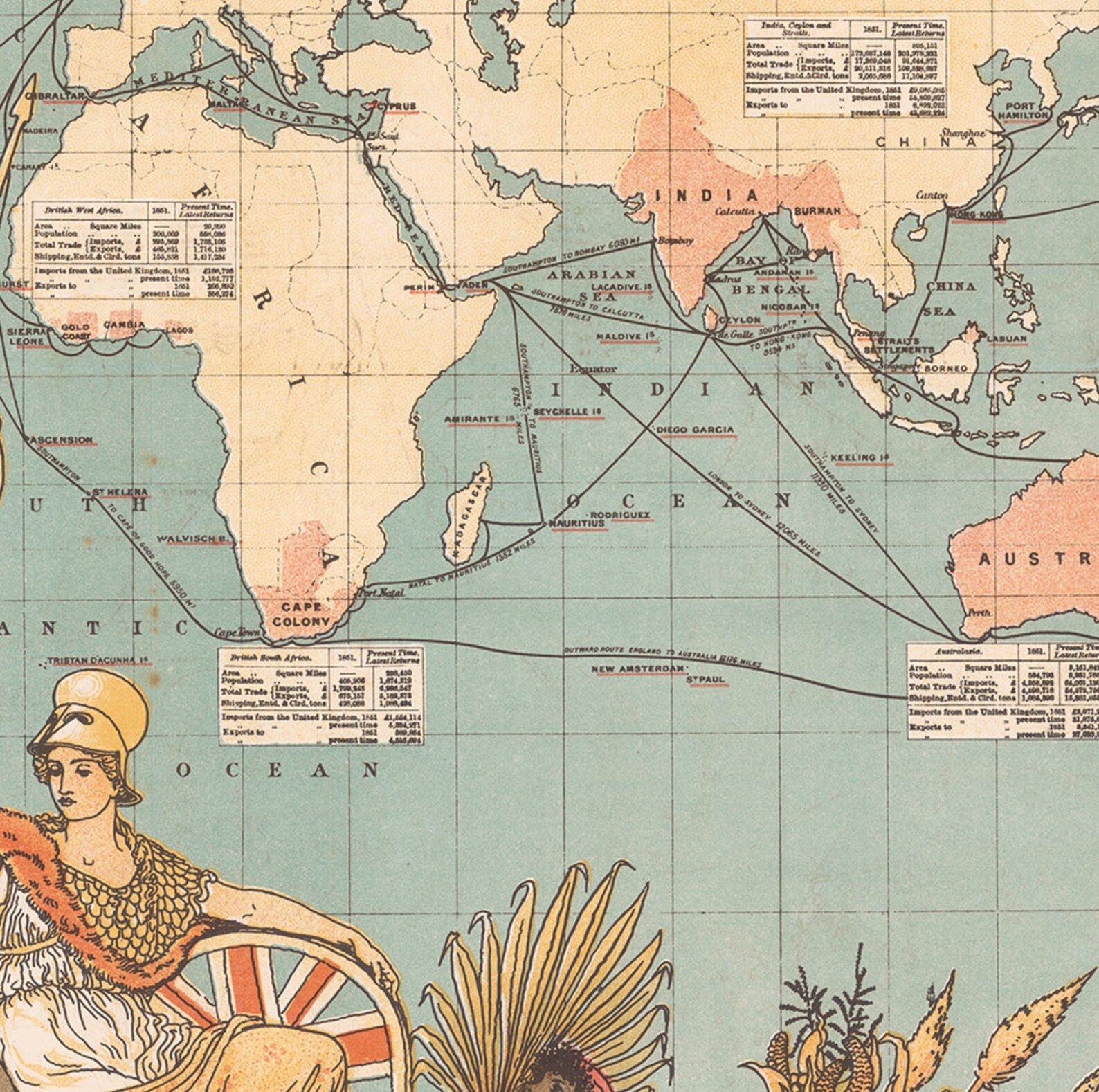 World Map Showing the Extent of the British Empire in 1886. Vintage ...