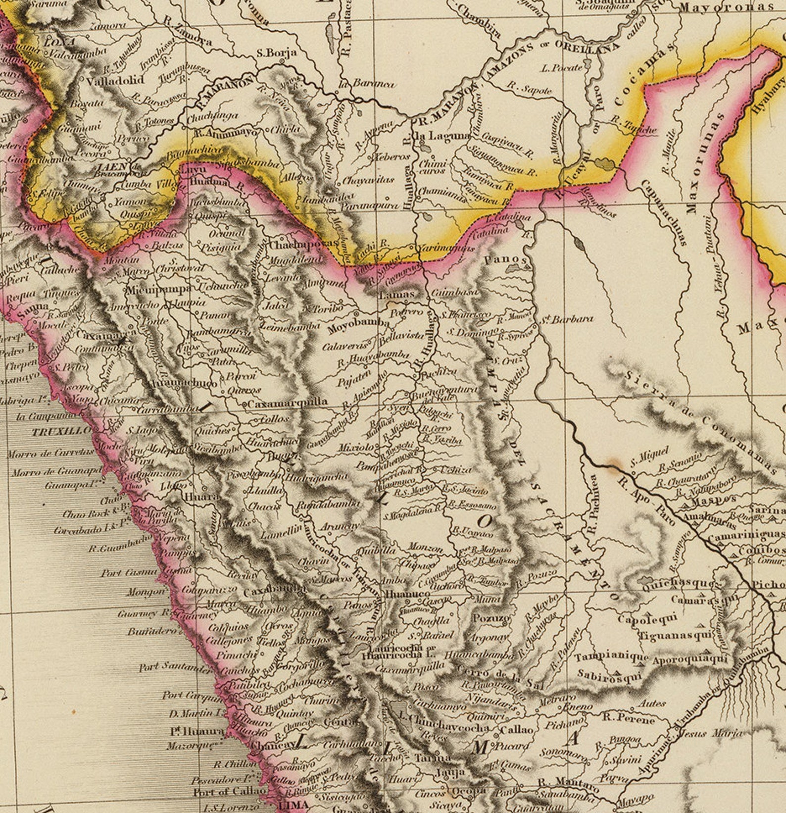 Map of Peru Covers Also Parts of Brazil Bolivia and Chile. | Etsy