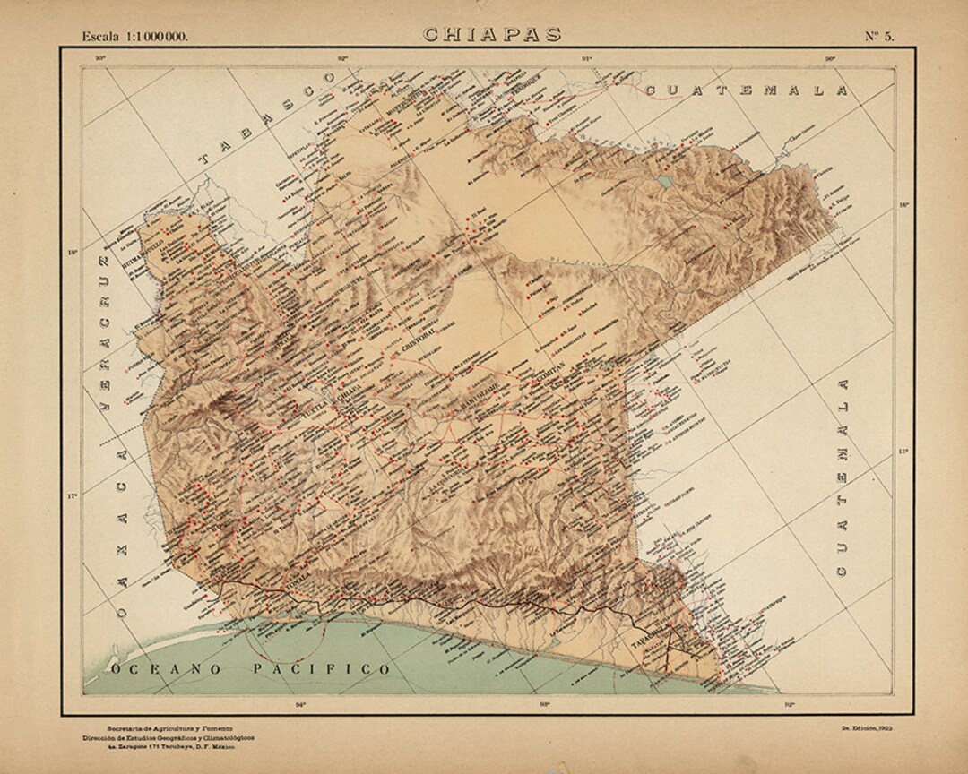 Map of Chiapas, Mexico, 1922. Vintage Restoration Hardware Home Deco ...