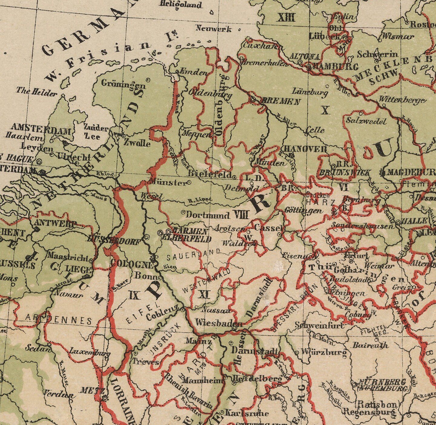Map of Germany, 1880. Vintage Home Deco Style Old Wall Reproduction Map ...