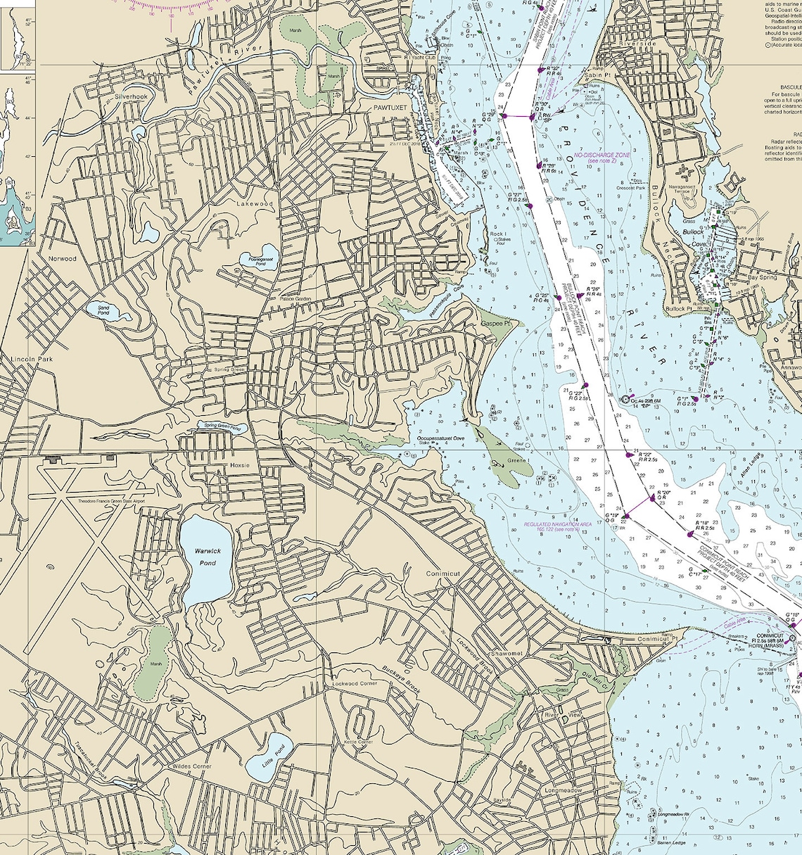 Nautical charts of Providence River and Head of Narragansett | Etsy