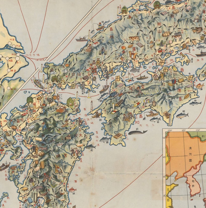 Map of Japan With Agriculture Fact From 1930s. Restoration - Etsy